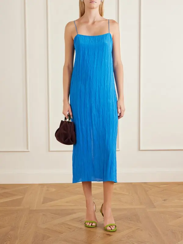 Tibi Crinkled Satin Midi Dress