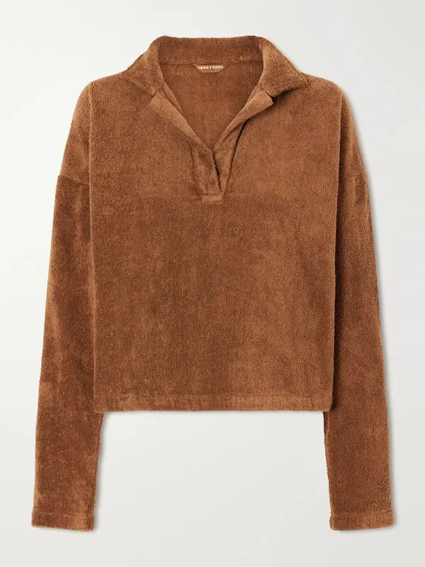 TERRY PUESTO Cropped Organic Cotton-terry Sweatshirt - Brown