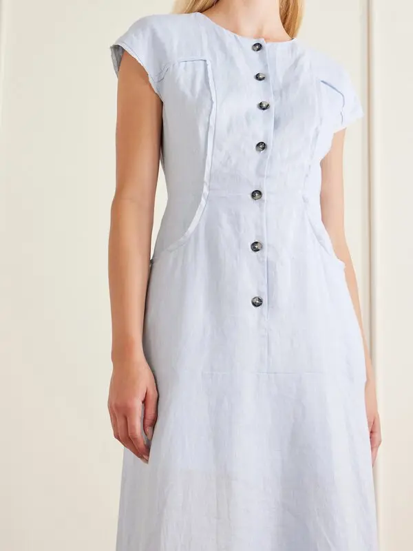 Saloni Sierra Linen Midi Dress - Blue