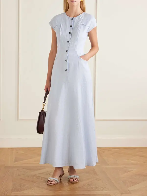 Saloni Sierra Linen Midi Dress