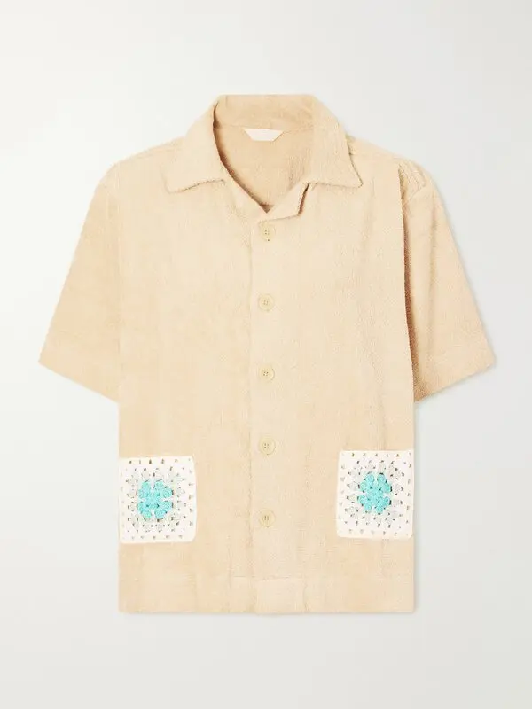 TERRY PUESTO Boxy Organic Cotton Terry Shirt With Crochet Trim