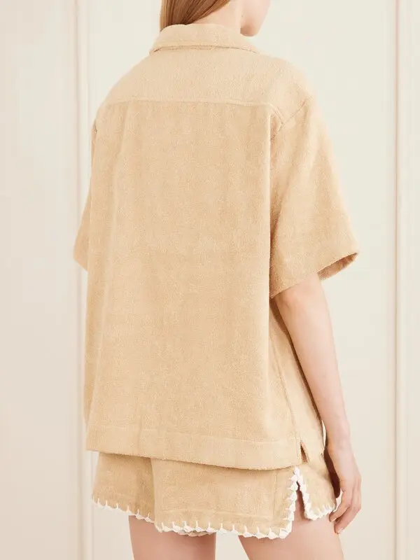 TERRY PUESTO Boxy Organic Cotton Terry Shirt With Crochet Trim