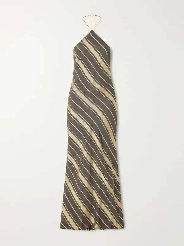 Stella McCartney Striped Silk-blend Halter Neck Maxi Dress
