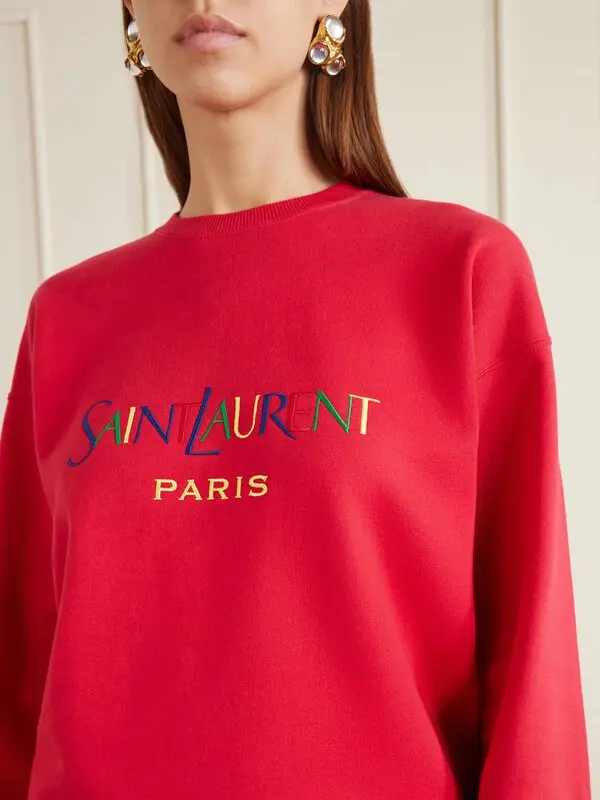 Saint Laurent Logo-embroidered Cotton-fleece Sweatshirt