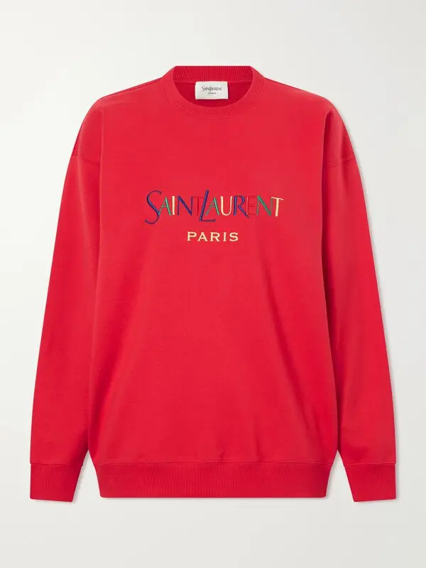 Saint Laurent Embroidered Cotton Fleece Sweatshirt - Red