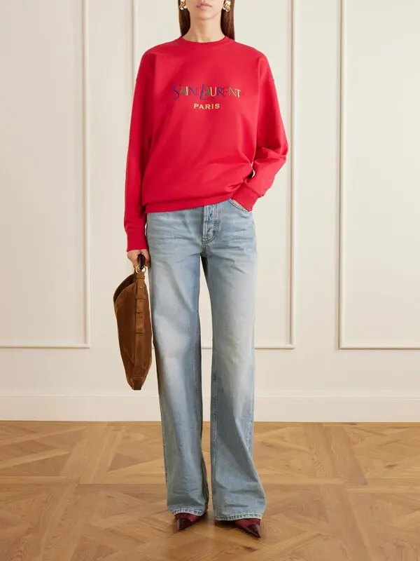 Saint Laurent Cotton Fleece Logo Embroidered Sweatshirt