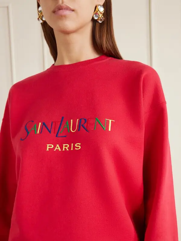 Saint Laurent Cotton Fleece Logo Embroidered Sweatshirt