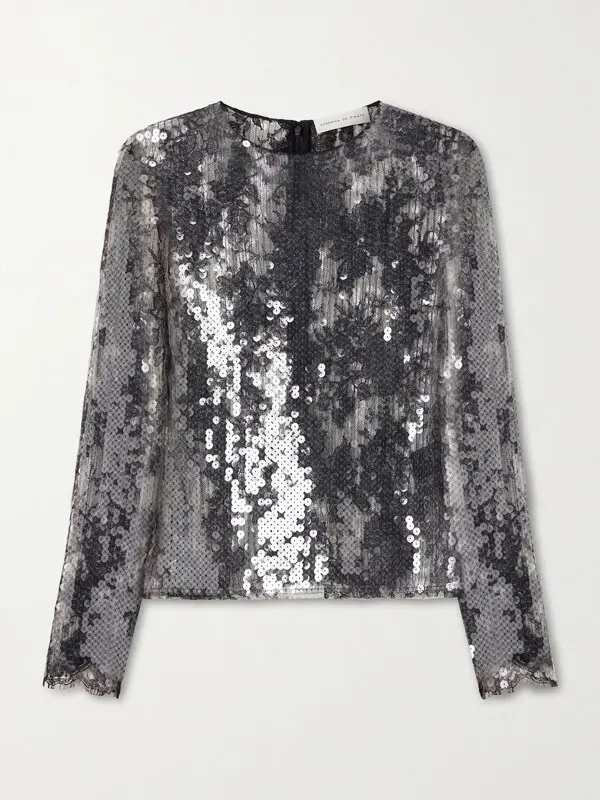 Veronica De Piante Dalia Lace And Sequined Blouse - Black