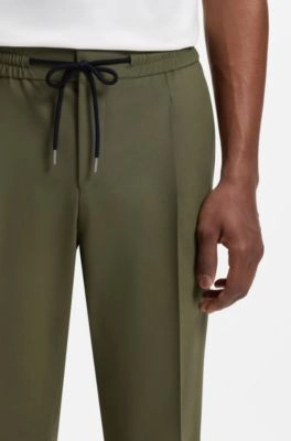 Hugo Slim-fit Wool Blend Pants With Drawcord Waist