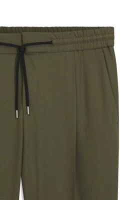 Hugo Slim-fit Wool Blend Pants With Drawcord Waist