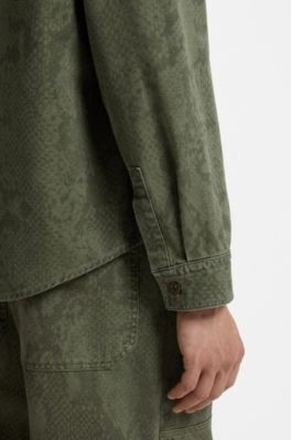 Hugo Oversized-fit Shirt In Snake-print Cotton Canvas