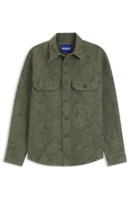 Hugo Oversized-fit Shirt In Snake-print Cotton Canvas