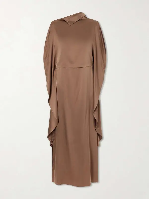 RUOHAN Ikra Cape-effect Draped Silk-habotai Maxi Dress - Brown