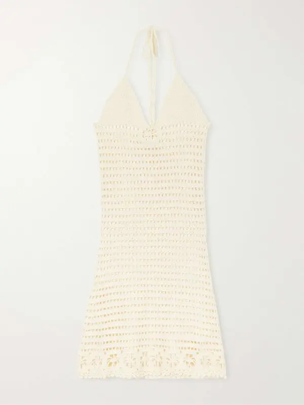 TERRY PUESTO Cece Halterneck Crocheted Organic-cotton Midi Dress - Cream