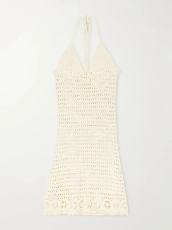 TERRY PUESTO Cece Halterneck Crocheted Organic-cotton Midi Dress - Neutrals