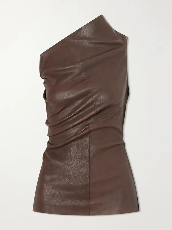 Rick Owens Athena One-shoulder Leather And Cotton-blend Tank - Metallic