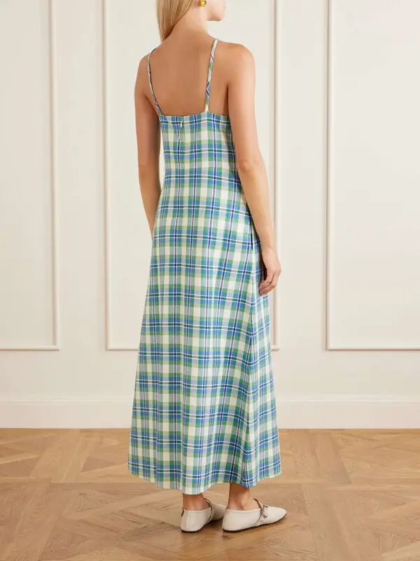 Rosie Assoulin Call Me Maybe Checked Woven Cotton Maxi Dress
