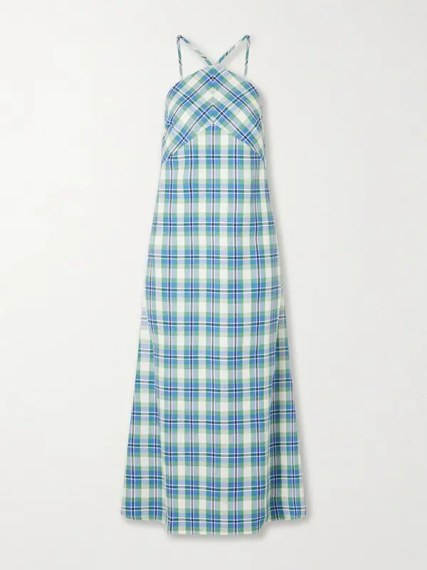 Rosie Assoulin Checked Woven Cotton Maxi Dress - Green
