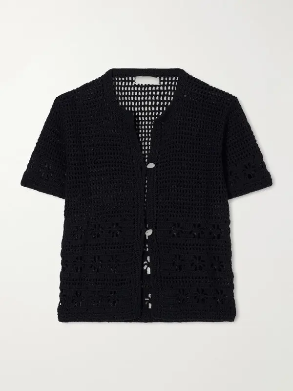 TERRY PUESTO Crocheted Organic Cotton Short Sleeve Blouse