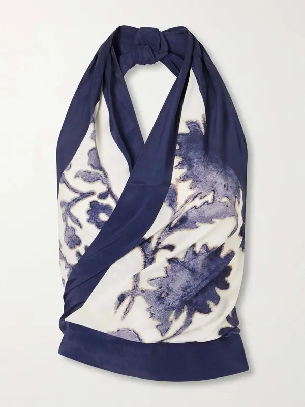 SIR. Phillipa Printed Silk-blend Halter Tank