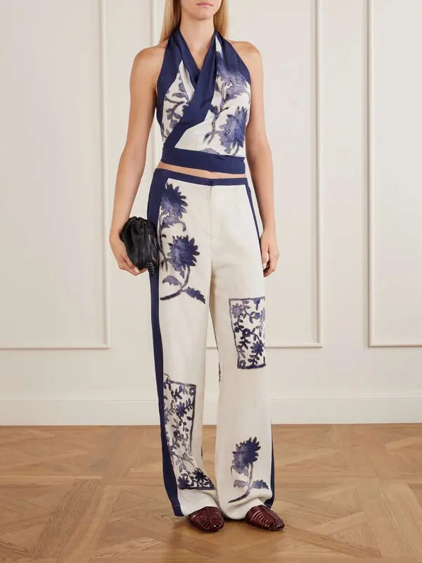 SIR. Phillipa Printed Silk-blend Halter Tank