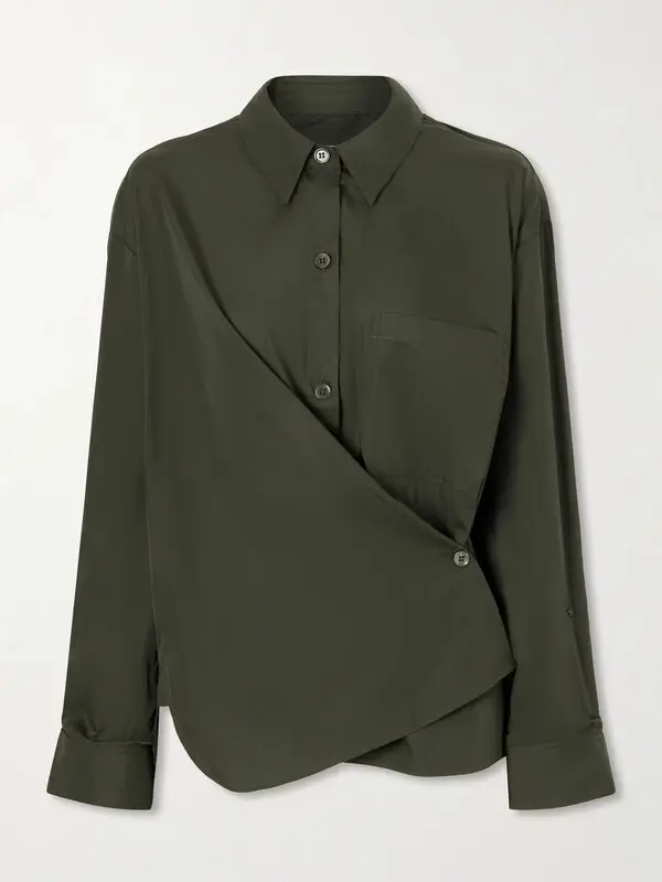 TWP Asymmetric Cotton Wrap Shirt - Green