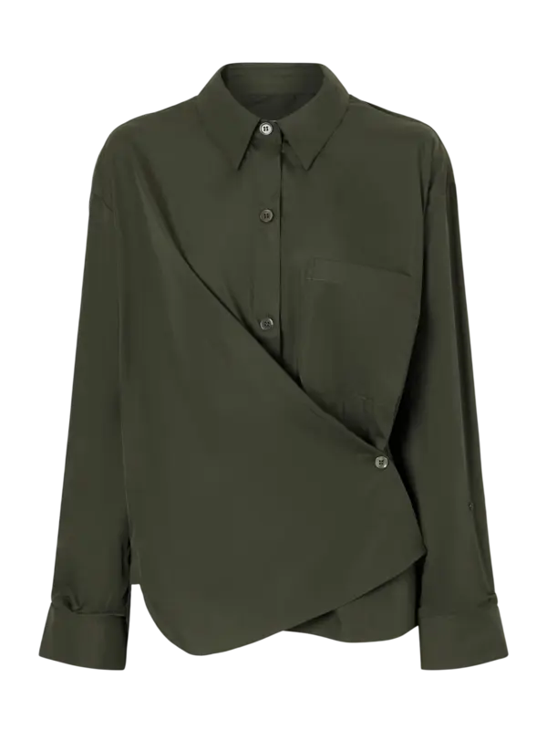 TWP Asymmetric Cotton Wrap Shirt - Green