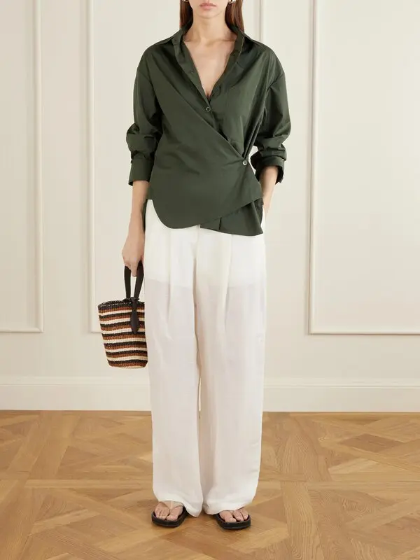 TWP Asymmetric Cotton Wrap Shirt - Green