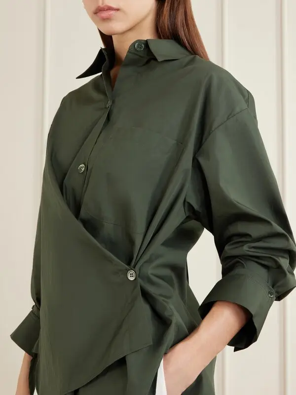 TWP Asymmetric Cotton Wrap Shirt - Green