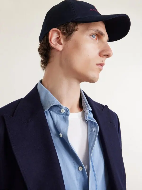 Brunello Cucinelli Logo-embroidered Leather-trimmed Cotton-twill Baseball Cap - Blue