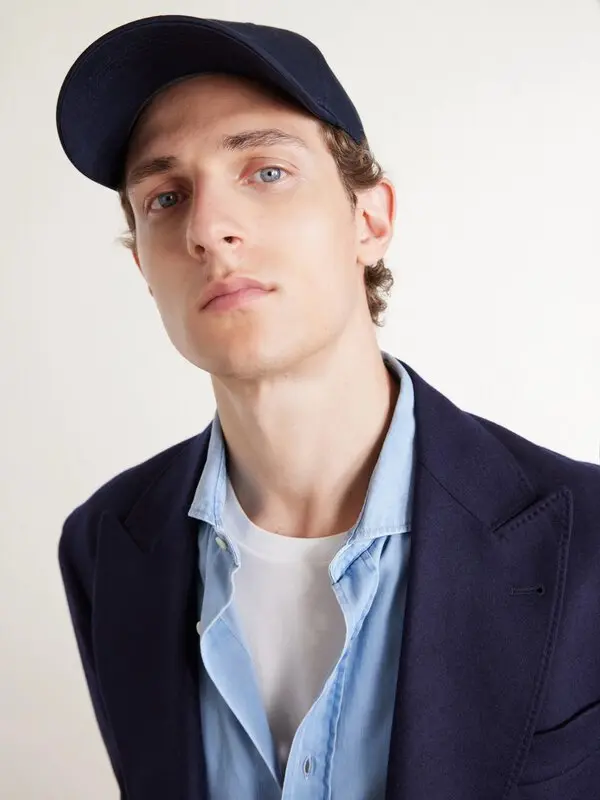 Brunello Cucinelli Logo-embroidered Leather-trimmed Cotton-twill Baseball Cap - Blue