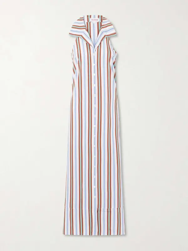 Rosie Assoulin Take It Or Sleeveless Cotton-poplin Midi Dress - Blue