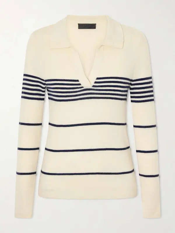 NILI LOTAN Lucille Striped Cashmere Polo Sweater