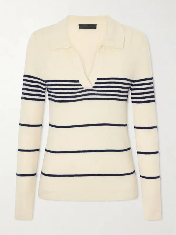 NILI LOTAN Lucille Striped Cashmere Polo Sweater - Neutrals