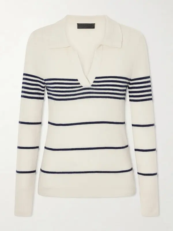 NILI LOTAN Lucille Striped Cashmere Polo Sweater - Neutrals