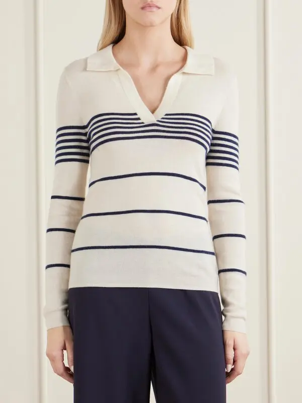 NILI LOTAN Lucille Striped Cashmere Polo Sweater - Neutrals