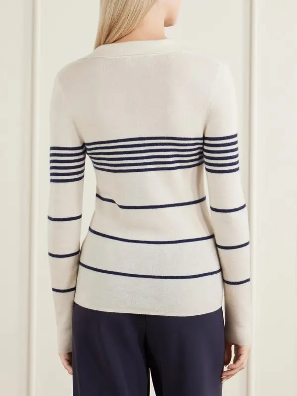 NILI LOTAN Lucille Striped Cashmere Polo Sweater - Neutrals