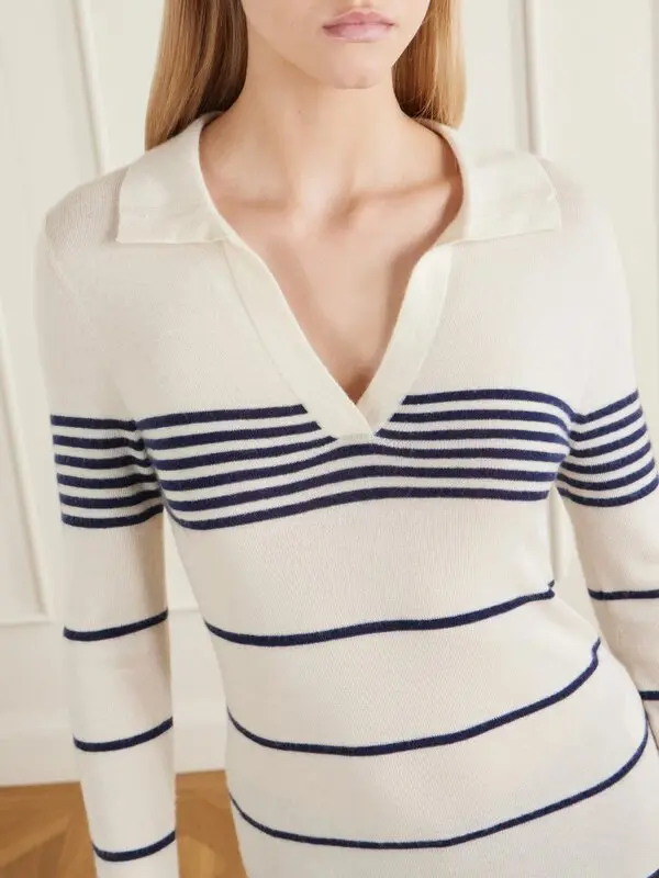 NILI LOTAN Lucille Striped Cashmere Polo Sweater - Neutrals