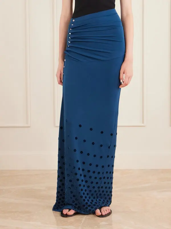 Rabanne Gathered Flocked Jersey Maxi Skirt