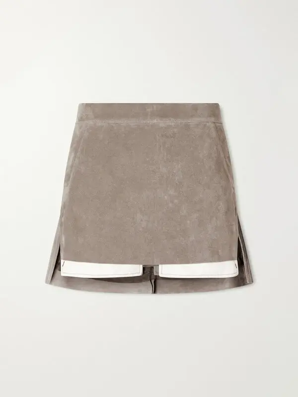Rick Owens Suede Mini Skirt With High Slits - Gray
