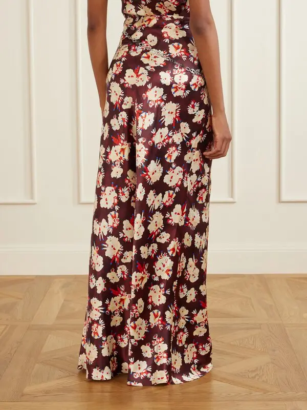 Rabanne Chainmail Embellished Floral Silk Maxi Skirt - Purple