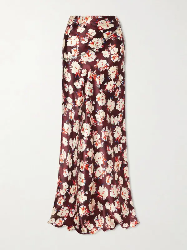 Rabanne Chainmail Embellished Floral Silk Maxi Skirt - Purple