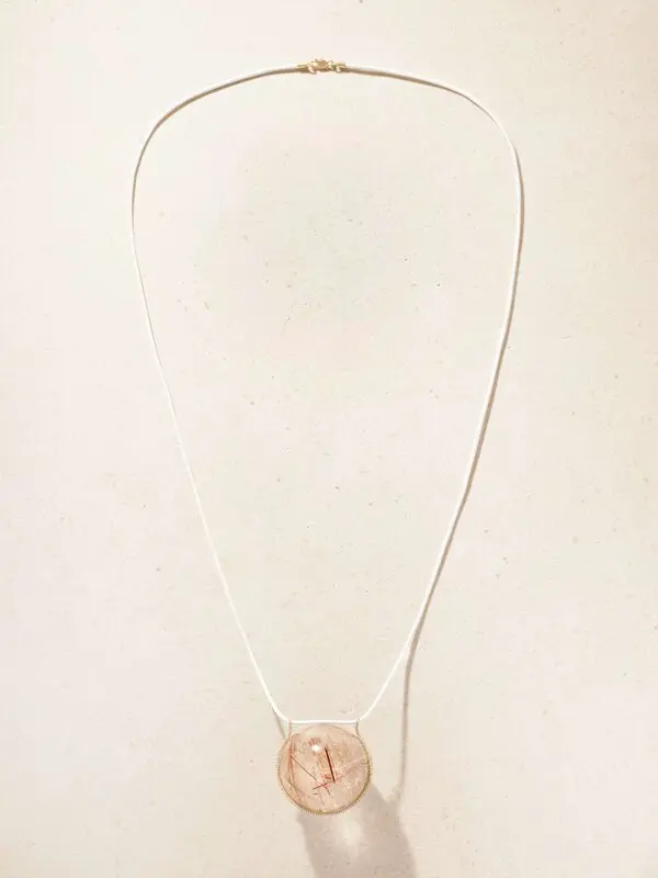 Marisa Klass 18-karat White Gold, Leather And Quartz Pendant Necklace - Pink