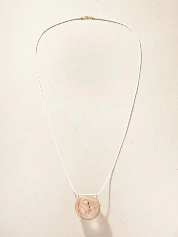 Marisa Klass 18-karat White Gold, Leather And Quartz Pendant Necklace