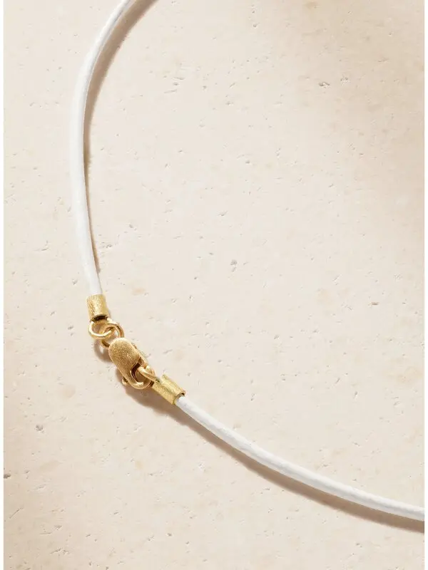Marisa Klass 18-karat White Gold, Leather And Quartz Pendant Necklace