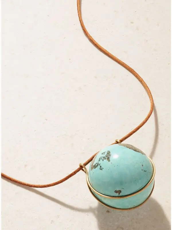 Marisa Klass 18-karat Gold, Turquoise And Leather Necklace - Blue