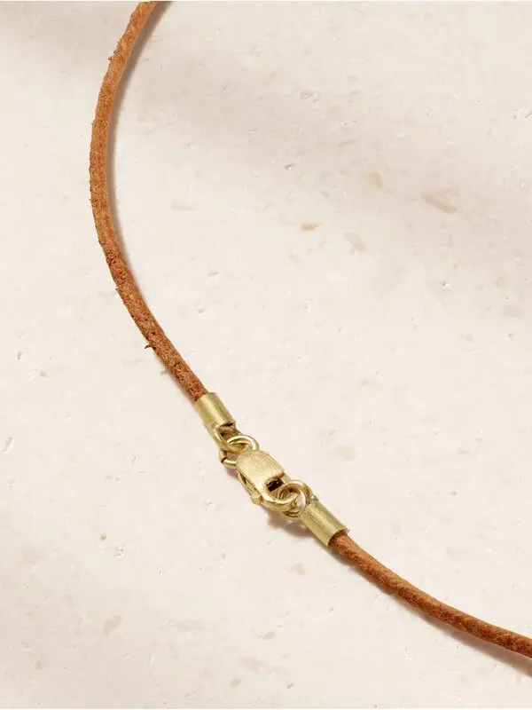 Marisa Klass 18-karat Gold, Turquoise And Leather Necklace