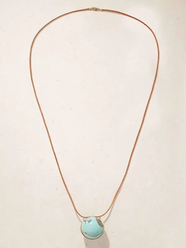 Marisa Klass 18-karat Gold, Turquoise And Leather Necklace