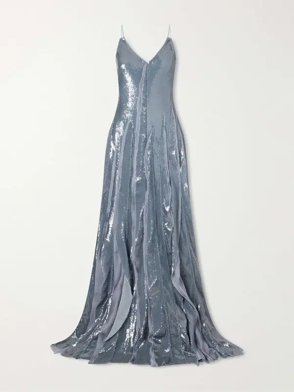 MARMAR HALIM Pleated Sequined Chiffon Gown