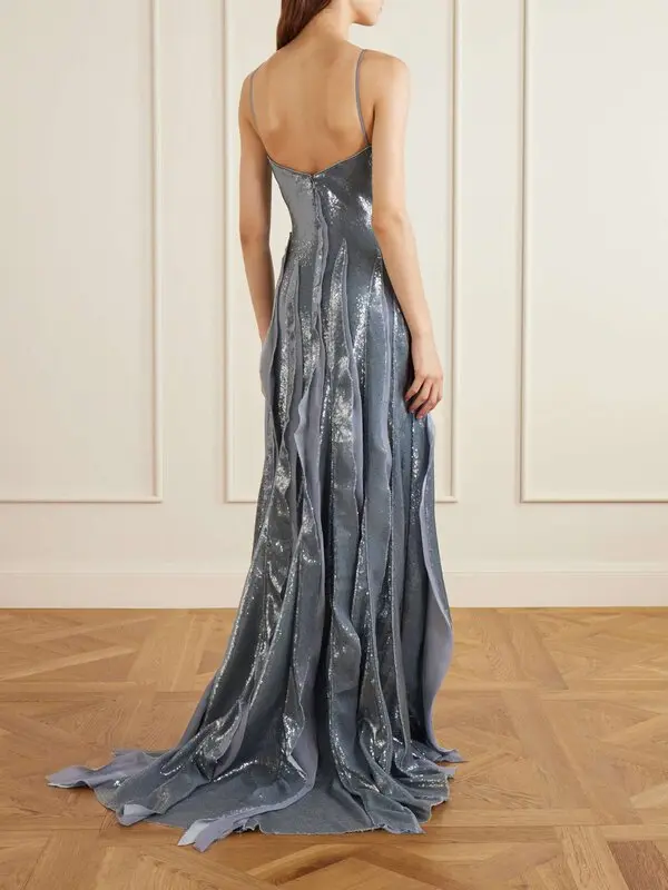 MARMAR HALIM Pleated Sequined Chiffon Gown